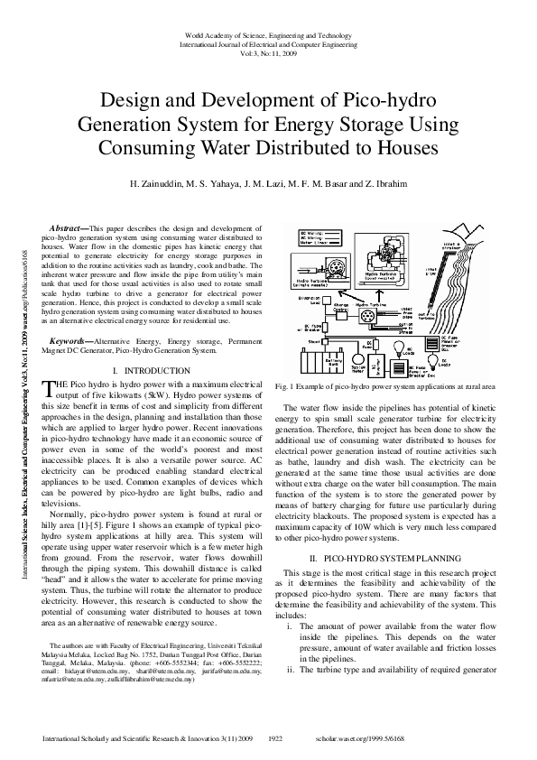 (PDF) Design and Development of Pico hydro Generation System for Energy ...