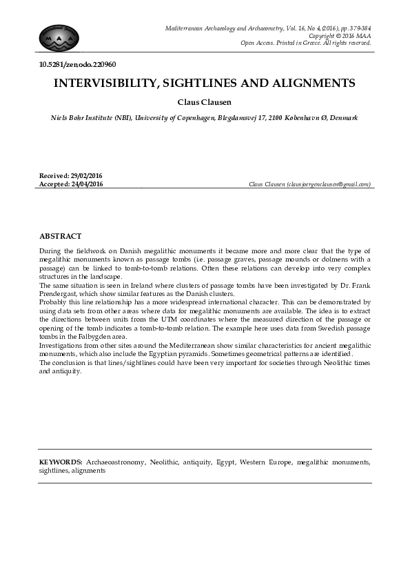 (PDF) INTERVISIBILITY, SIGHTLINES AND ALIGNMENTS