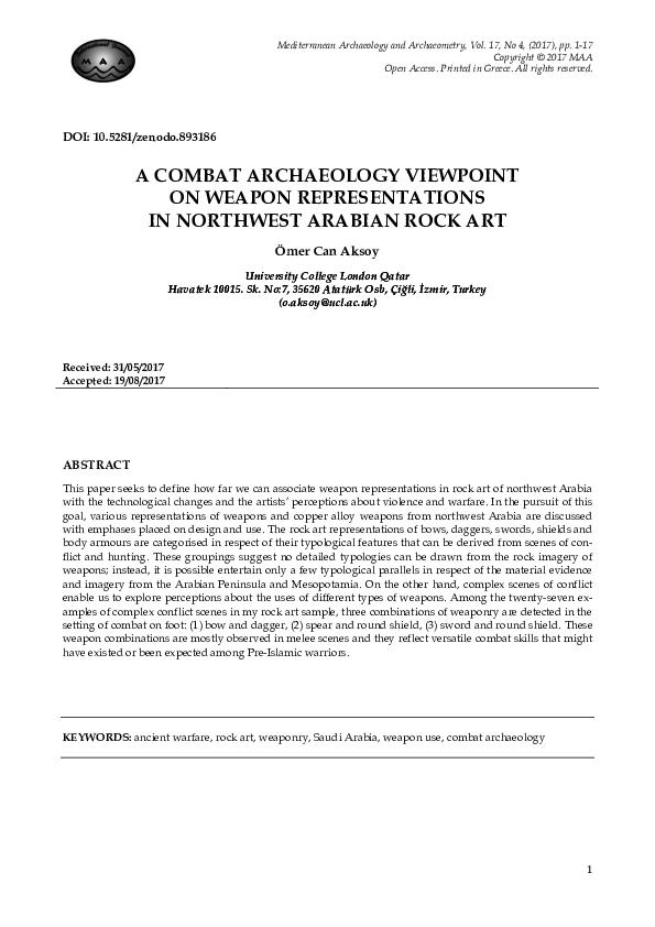 (PDF) A COMBAT ARCHAEOLOGY VIEWPOINT ON WEAPON REPRESENTATIONS IN ...