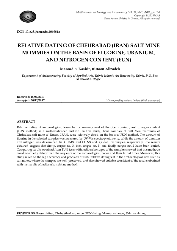 (PDF) RELATIVE DATING OF CHEHRABAD (IRAN) SALT MINE MOMMIES ON THE ...