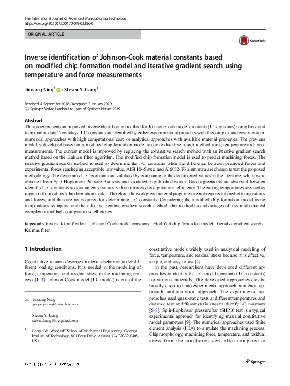 (PDF) Inverse identification of Johnson-Cook material constants based ...