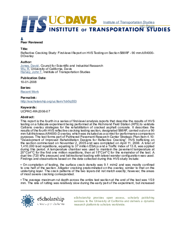 (PDF) Reflective Cracking Study: First-Level Report on HVS Testing on ...