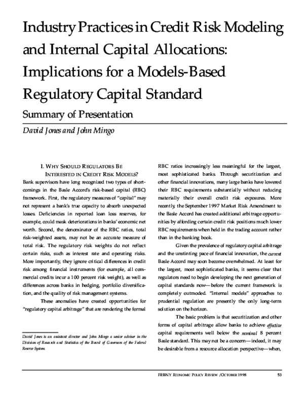 (PDF) Industry Practices in Credit Risk Modeling and Internal Capital ...