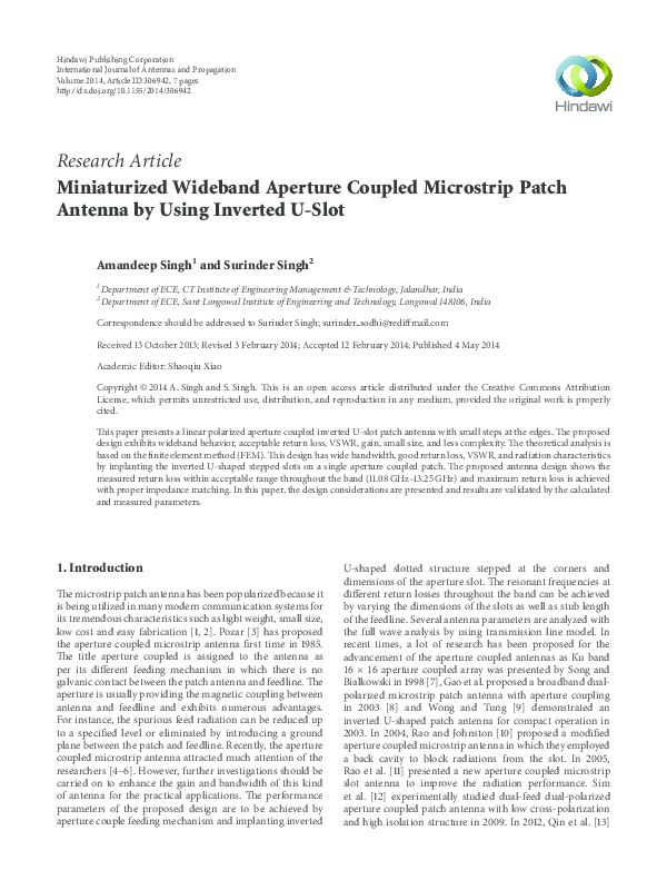 Pdf Miniaturized Wideband Aperture Coupled Microstrip Patch Antenna