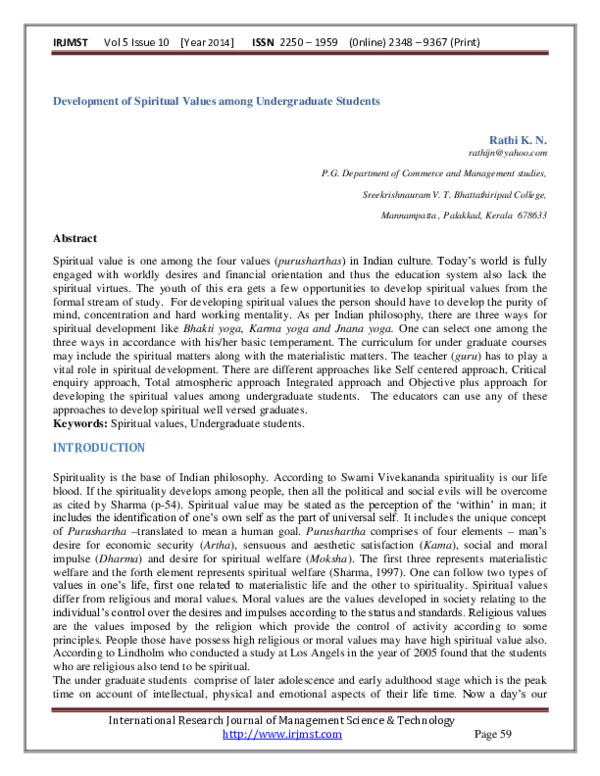 (PDF) Development of Spiritual Values among Undergraduate Students