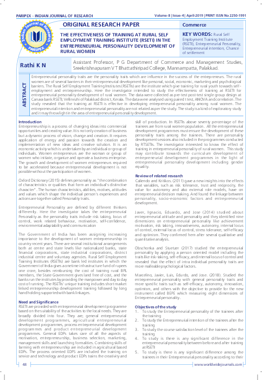 (PDF) THE EFFECTIVENESS OF TRAINING AT RURAL SELF EMPLOYMENT TRAINING ...