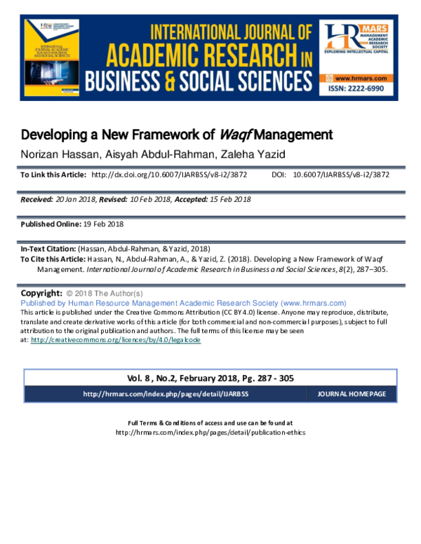 (PDF) Developing a New Framework of Waqf Management