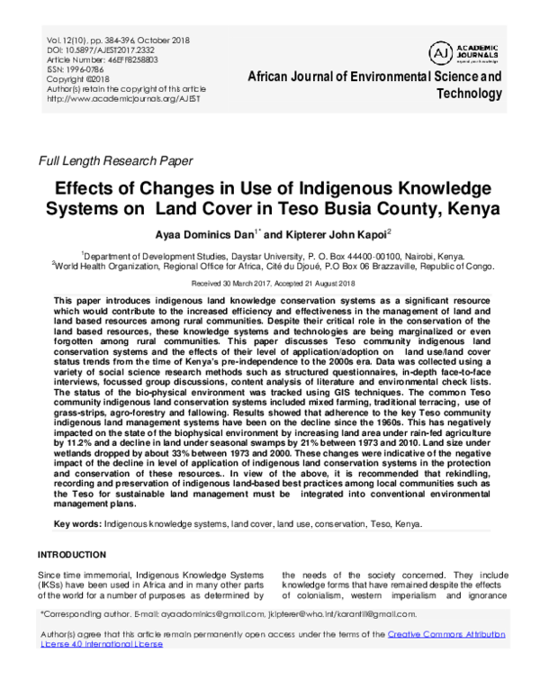 (PDF) African Journal of Environmental Science and Technology Full ...