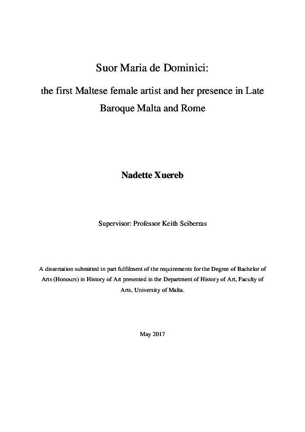 (PDF) Suor Maria de Dominici: the first Maltese female artist and her ...