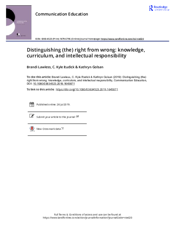 (PDF) Distinguishing (the) Right from Wrong: Knowledge, Curriculum, and ...