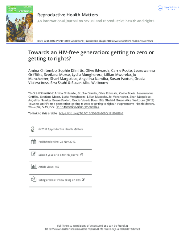(PDF) Towards an HIV free generation getting to zero or getting to rights