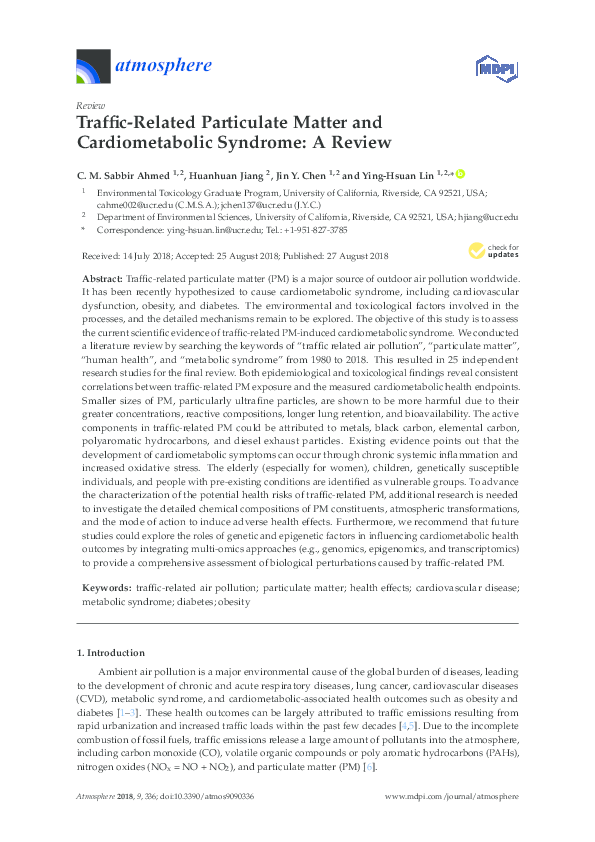 Pdf Traffic Related Particulate Matter And Cardiometabolic Syndrome
