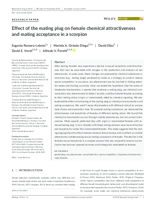 (PDF) Effect of the mating plug on female chemical attractiveness and ...
