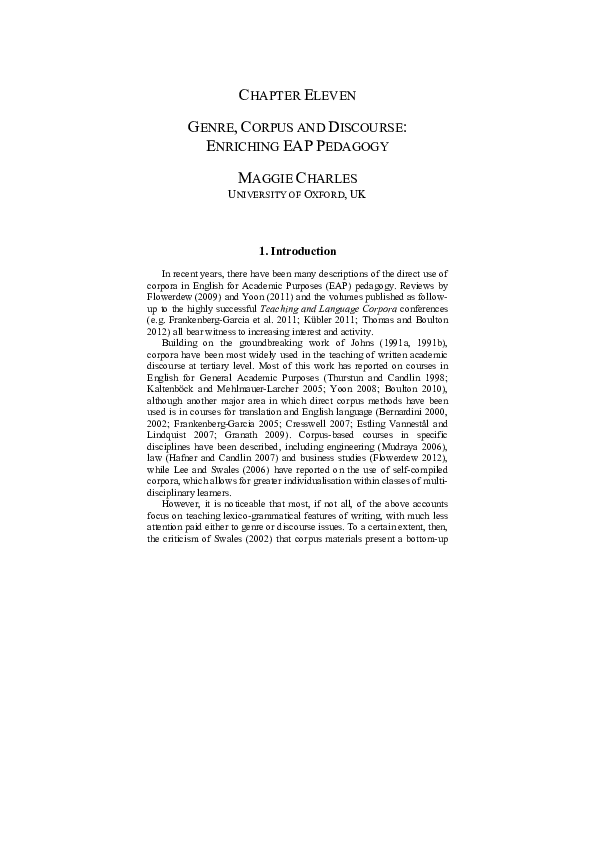 Pdf Genre Corpus And Discourse Enriching Eap Pedagogy