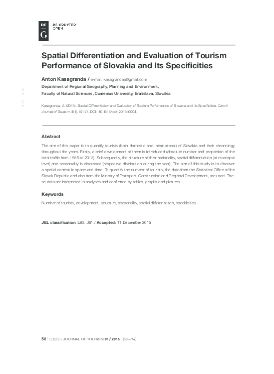 (PDF) Spatial Differentiation and Evaluation of Tourism Performance of Slovakia and Its ...