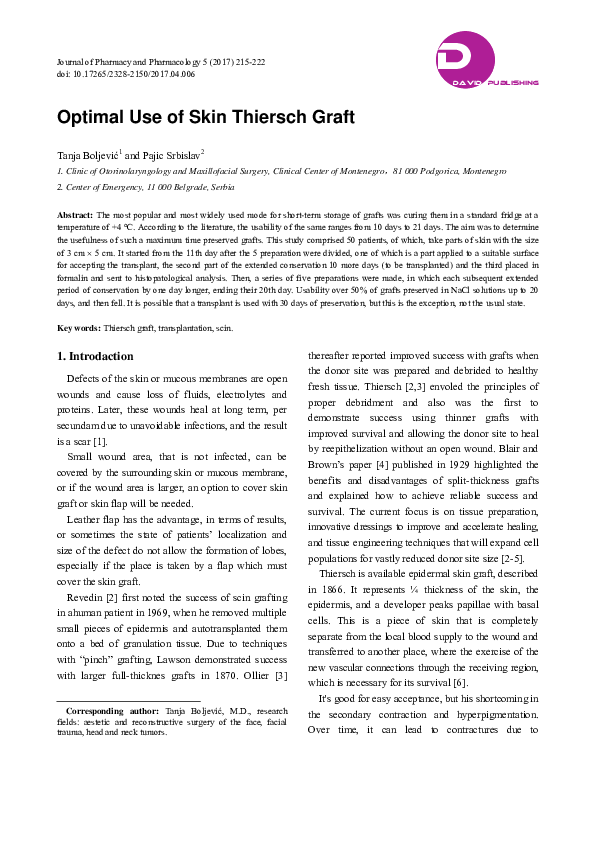 (PDF) Optimal Use of Skin Thiersch Graft