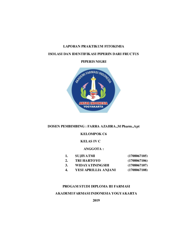 (DOC) LAPORAN PRAKTIKUM FITOKIMIA ISOLASI DAN IDENTIFIKASI PIPERIN DARI ...