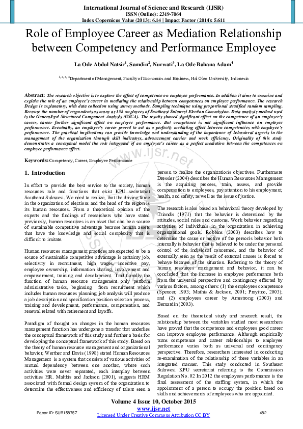 (PDF) Role of Employee Career as Mediation Relationship between Competency and Performance ...