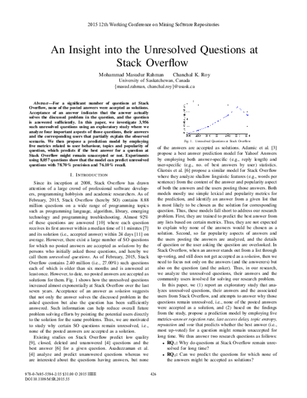 (PDF) An Insight into the Unresolved Questions at Stack Overflow