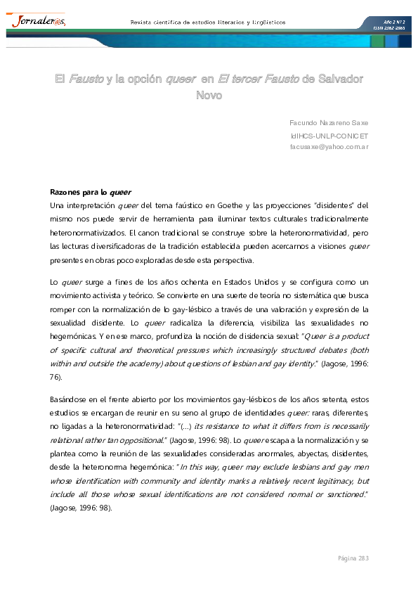 (PDF) El Fausto y la opción queer en El tercer Fausto de Salvador Novo