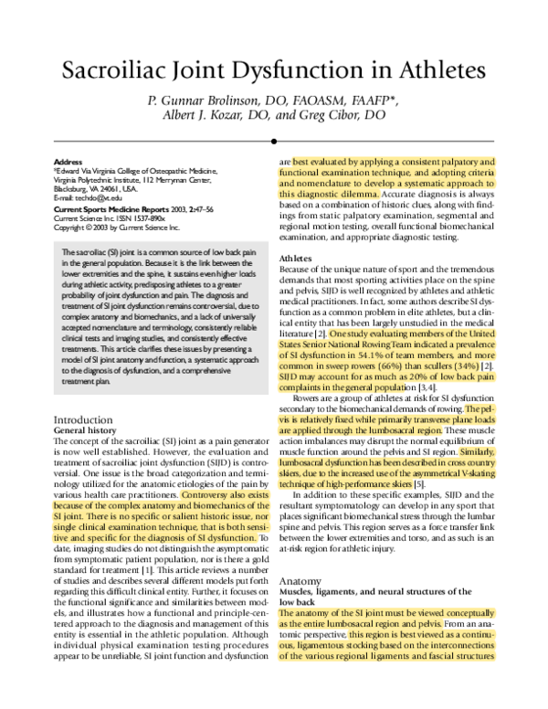 (PDF) Sacroiliac Joint Dysfunction in Athletes