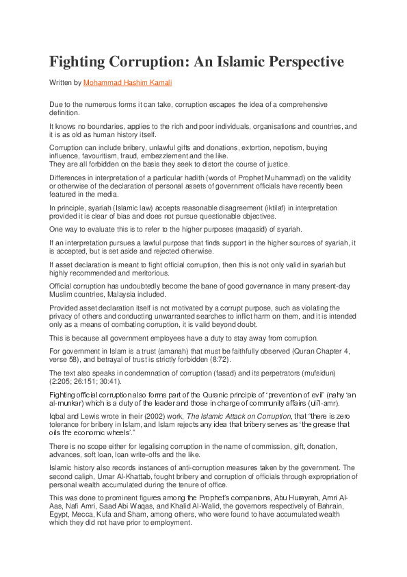 (PDF) Fighting Corruption: An Islamic Perspective