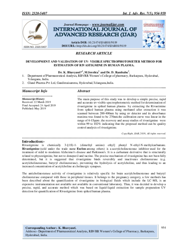 Pdf Development And Validation Of Uv Visible Spectrophotometer Method For Estimation Of