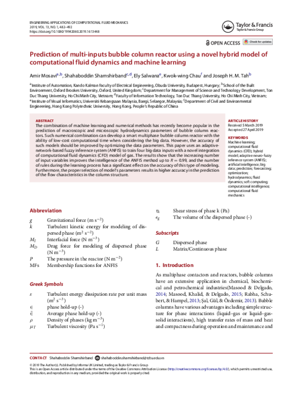 Pdf Prediction Of Multi Inputs Bubble Column Reactor Using A Novel Hybrid Model Of
