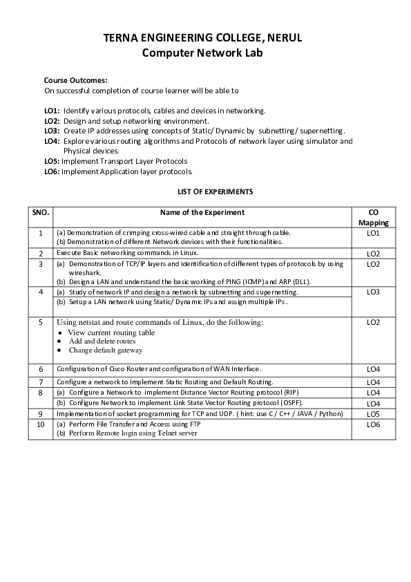 (DOC) Hands-on Computer Networking Experiments