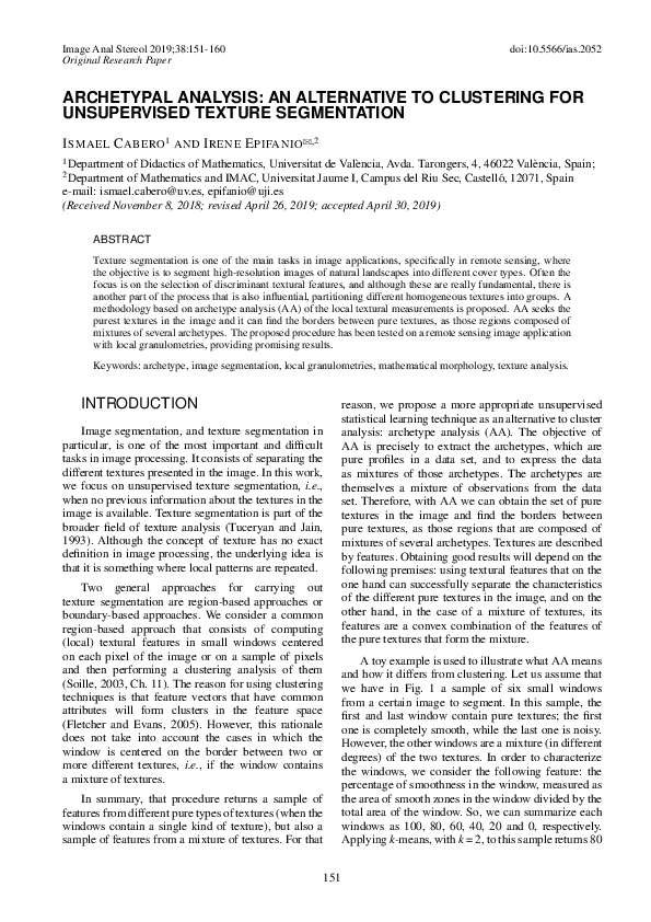 (PDF) ARCHETYPAL ANALYSIS: AN ALTERNATIVE TO CLUSTERING FOR UNSUPERVISED TEXTURE SEGMENTATION