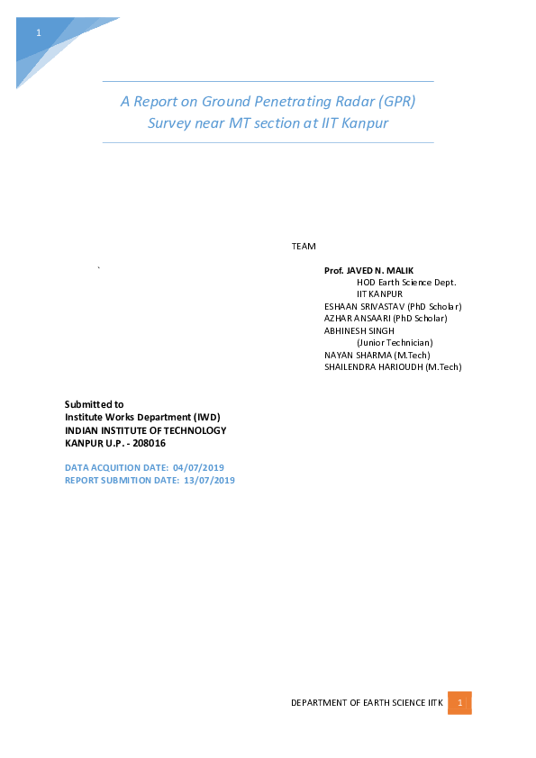 (PDF) A Report on Ground Penetrating Radar (GPR) Survey near MT section ...
