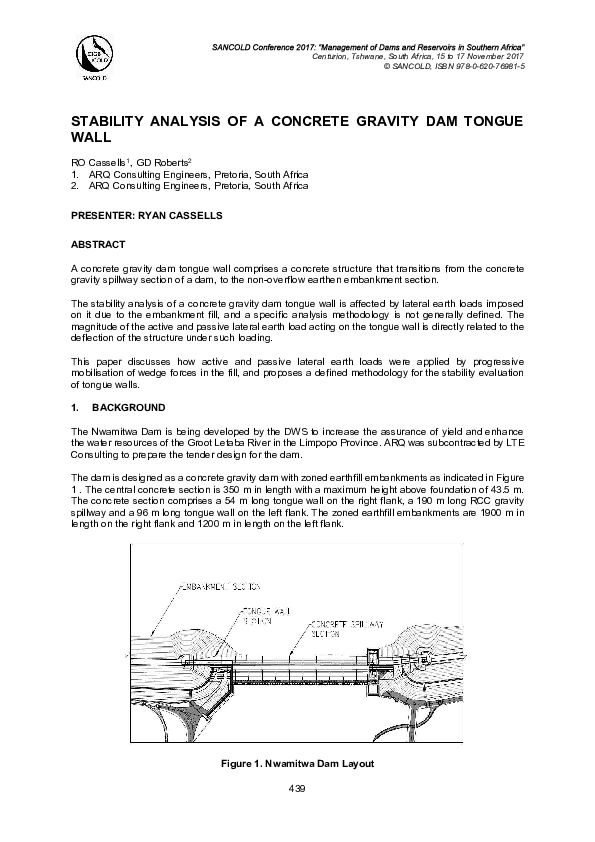 (PDF) STABILITY ANALYSIS OF A CONCRETE GRAVITY DAM TONGUE WALL