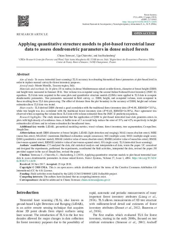 Pdf Applying Quantitative Structure Models To Plot Based Terrestrial Laser Data To Assess