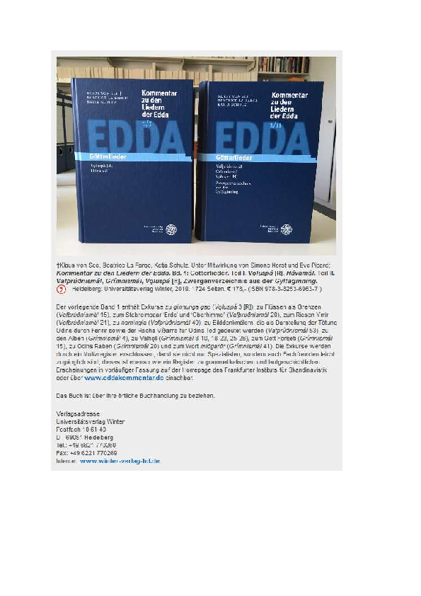 (PDF) Kommentar zu den Liedern der Edda / Band 1/I+II: Götterlieder ...