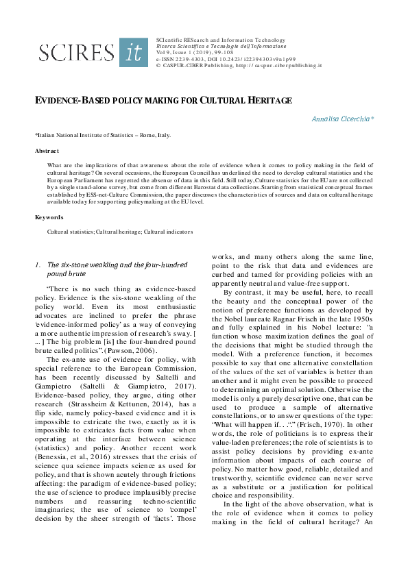 (PDF) EVIDENCE-BASED POLICY MAKING FOR CULTURAL HERITAGE