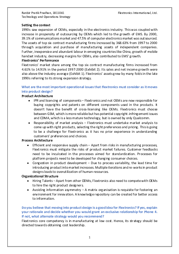 (DOC) Case Write-up Flextronics Ranbir