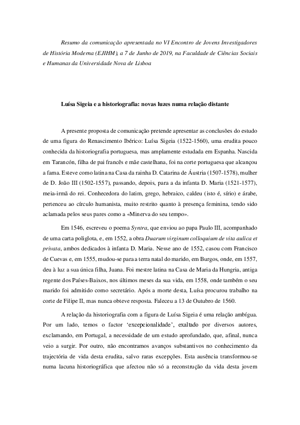 (PDF) Luísa Sigeia e a historiografia: novas luzes numa relação distante