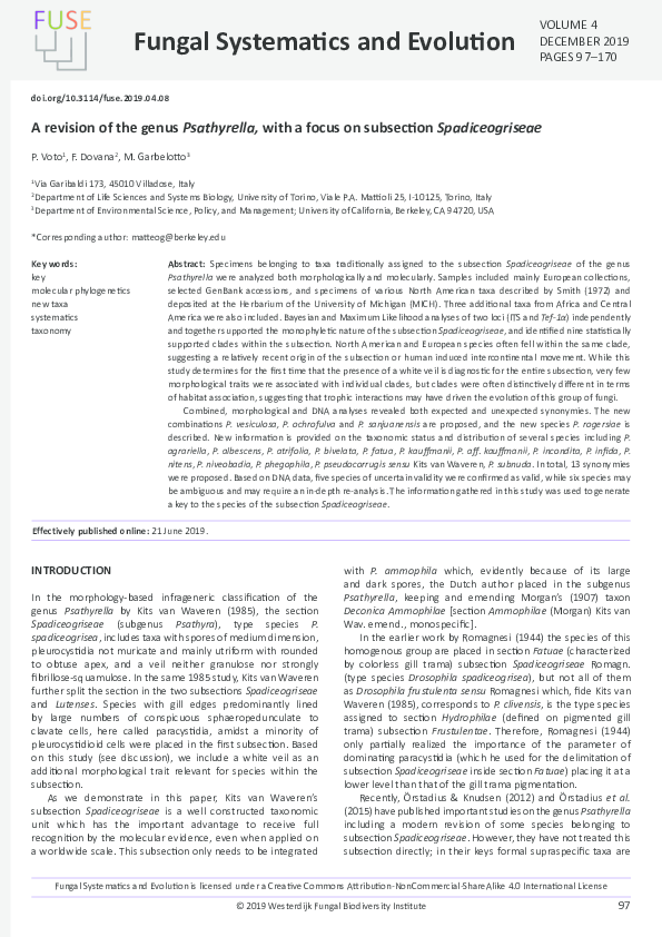 (PDF) Fungal Systematics and Evolution is licensed under a Creative ...