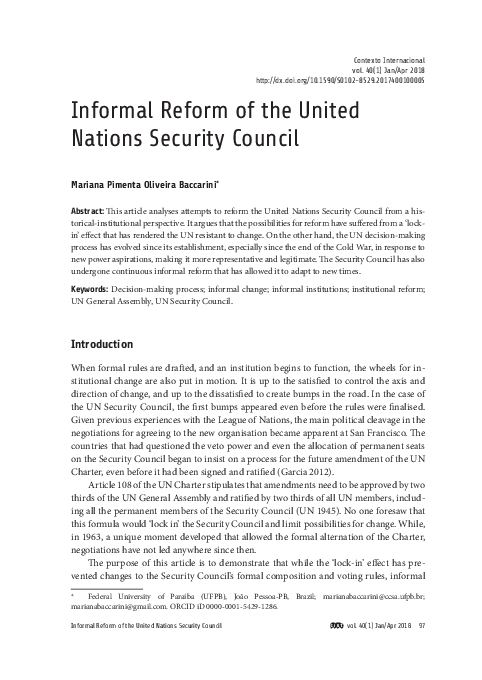 (PDF) Informal Reform of the United Nations Security Council