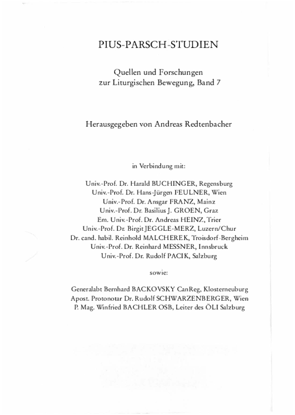 (PDF) Pius Parsch und das Kirchenjahr: Aspekte liturgischer Erneuerung