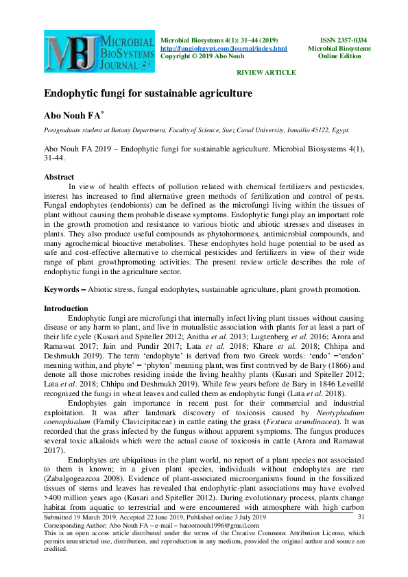 (PDF) endophytic fungi for sustainable agriculture