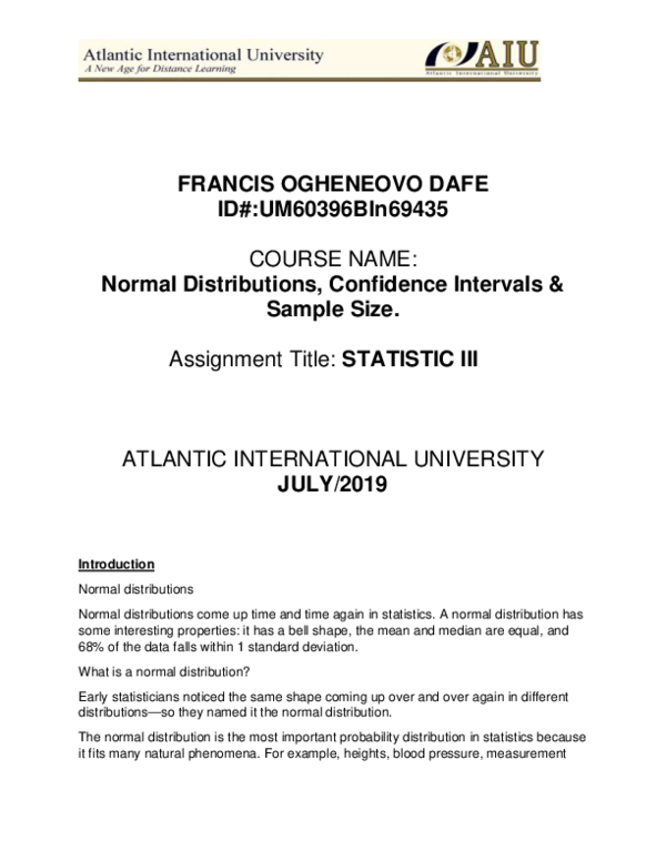 (DOC) STATISTICS 111 AIU COURSE