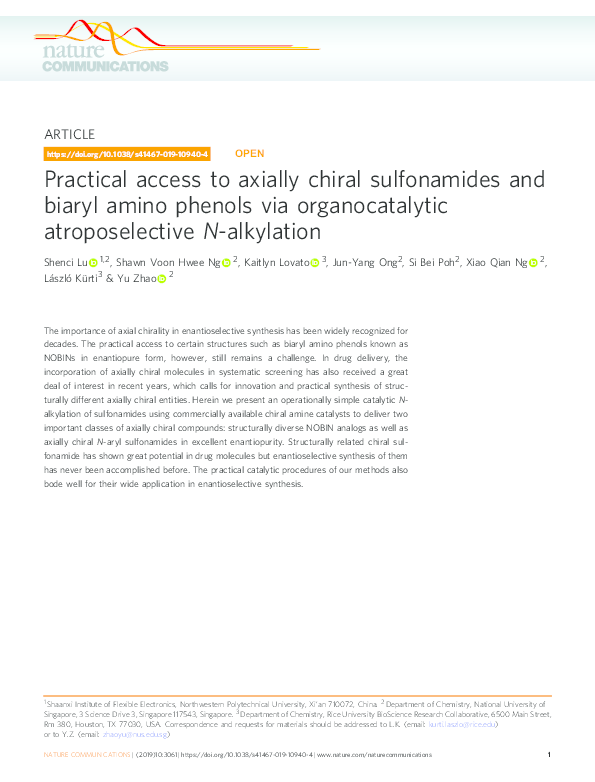 (PDF) Practical access to axially chiral sulfonamides and biaryl amino phenols via ...