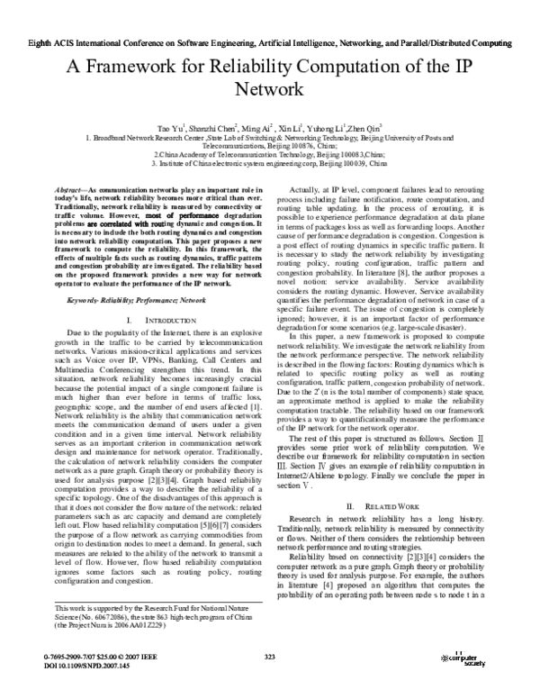 (PDF) A Framework for Reliability Computation of the IP Network