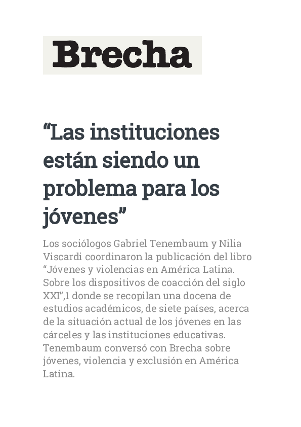 (PDF) Entrevista a Gabriel Tenembaum. Brecha. Noviembre de 2018.