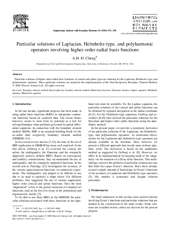 (PDF) Particular solutions of Laplacian, Helmholtz-type, and polyharmonic operators involving ...