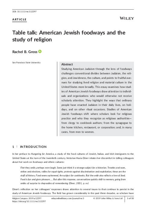 (PDF) Table Talk: American Jewish Foodways and the Study of Religion