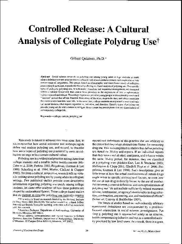 (PDF) Controlled release: a cultural analysis of collegiate polydrug use