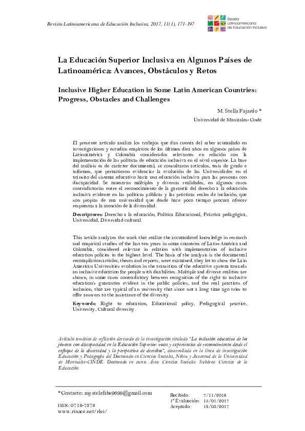(PDF) La Educación Superior Inclusiva en Algunos Países de ...