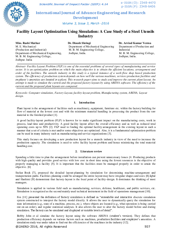 (PDF) Facility Layout Optimization Using Simulation: A Case Study of a Steel Utensils Industry